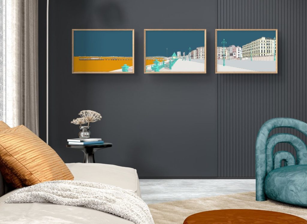 Brighton Kemptown to Hove seafront triptych panoramic image (A2 prints ...