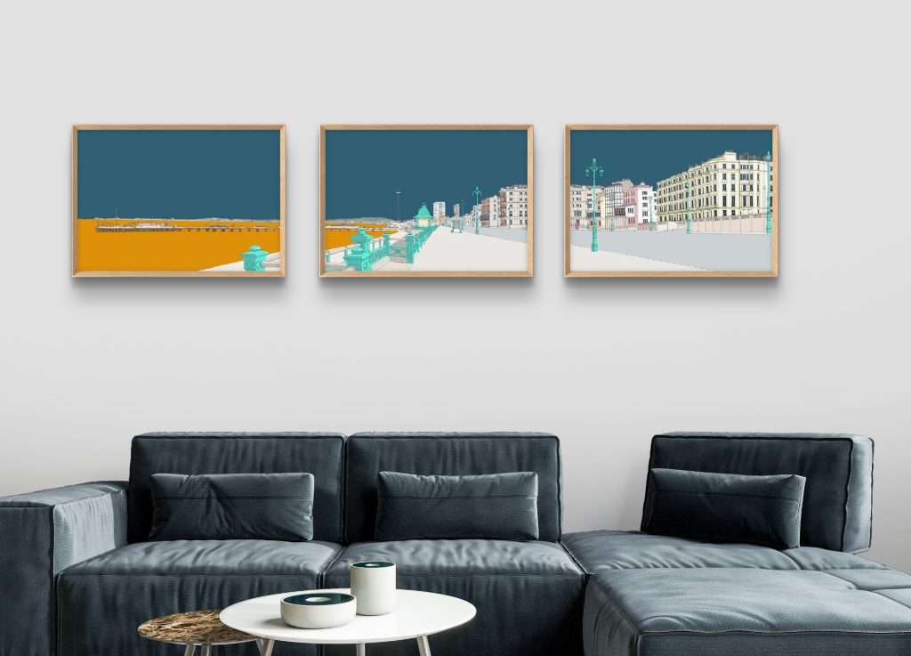 Brighton Kemptown to Hove seafront triptych panoramic image (A2 prints ...