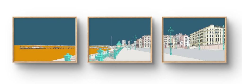 Brighton Kemptown to Hove seafront triptych panoramic image (A2 prints ...